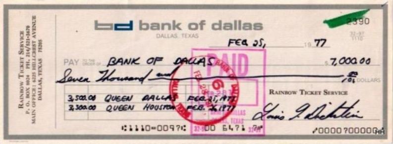 Here's a scan of Queen's paycheque for the two gigs in Texas.